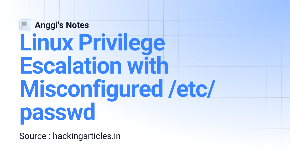 Linux Privilege Escalation with Misconfigured /etc/passwd | Anggi's Notes